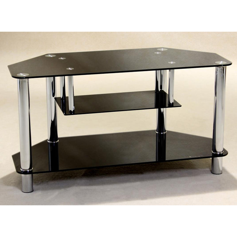 Clio Corner Black Glass TV Stand With Chrome Support | Bed Slat ...